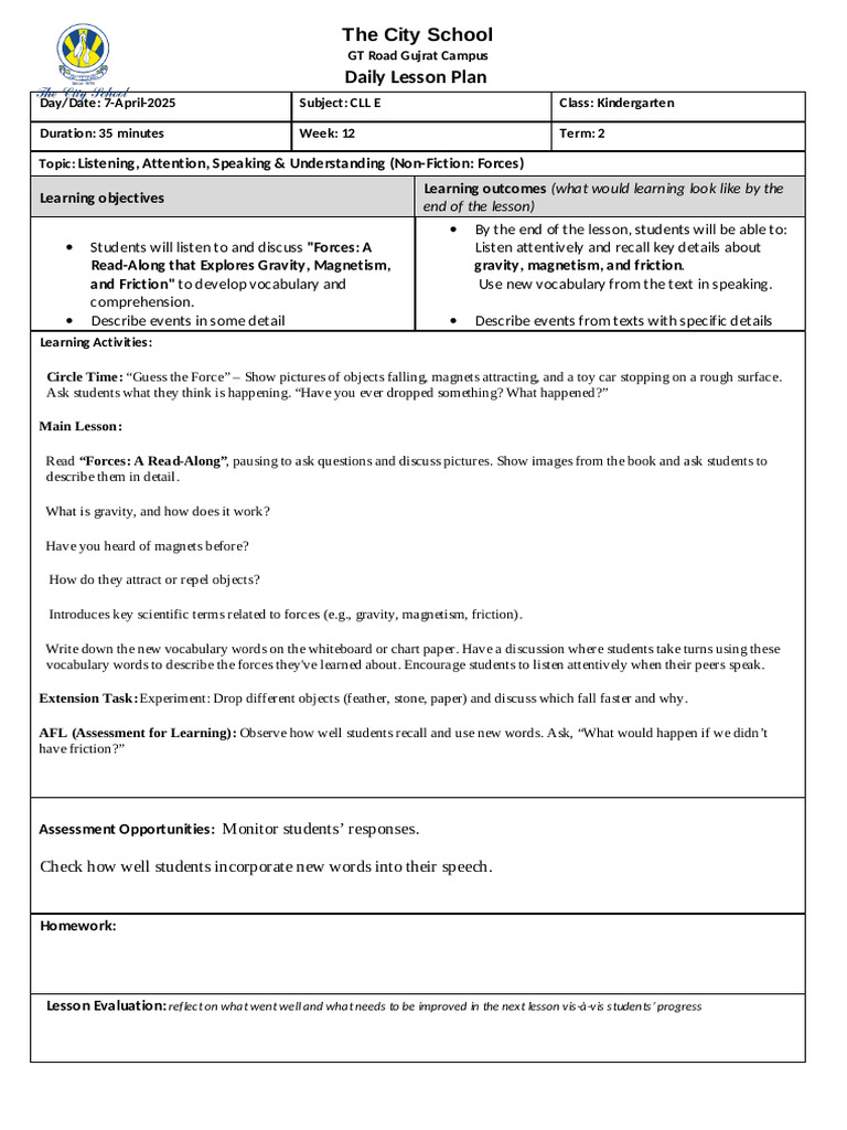 C.week 12 CLL E Lesson Plan | PDF | Reading Comprehension | Lesson Plan