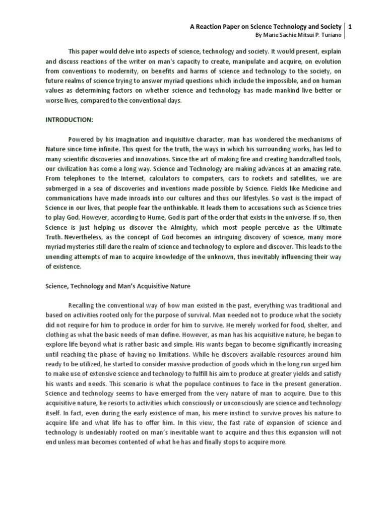 STS Reaction Paper | PDF | Science | Society