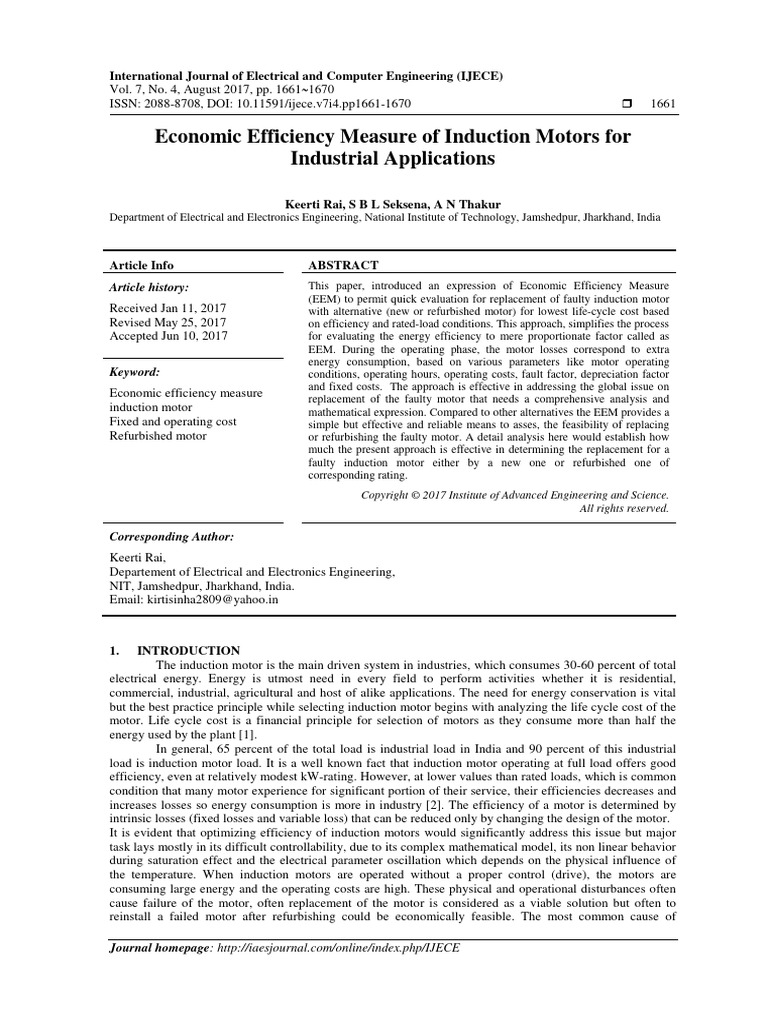 Economic Efficiency Measure Of Induction 1 Pdf Engines Life Cycle Assessment