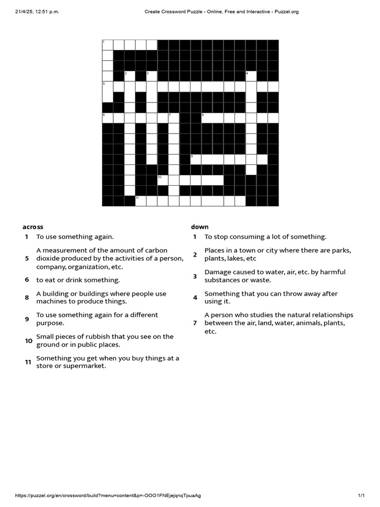 Create Crossword Puzzle - Online, Free and Interactive - Puzzel.org | PDF