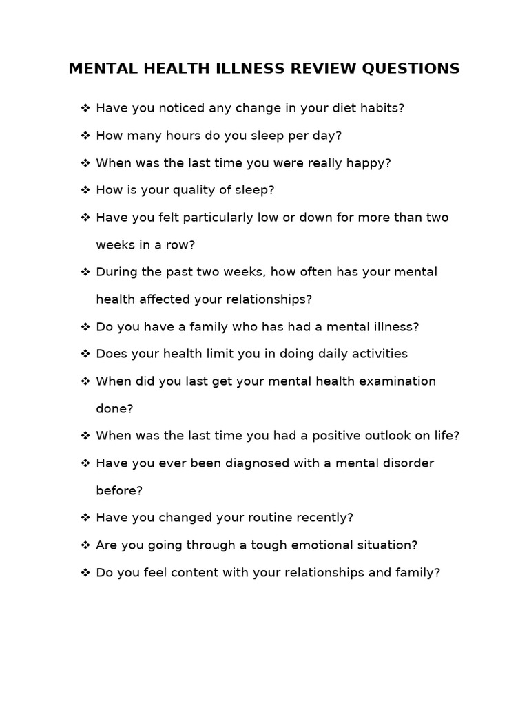 Mental Health Illness Review Questions | PDF