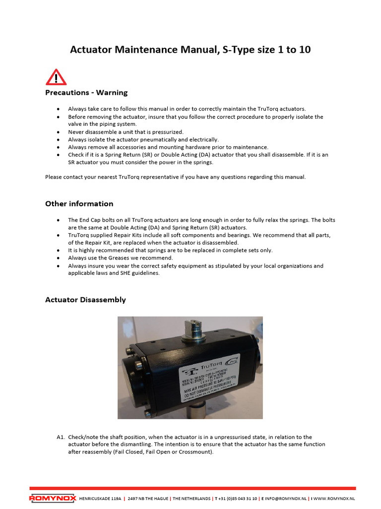 TruTorq Actuator Maintenance Guide | PDF | Actuator | Equipment