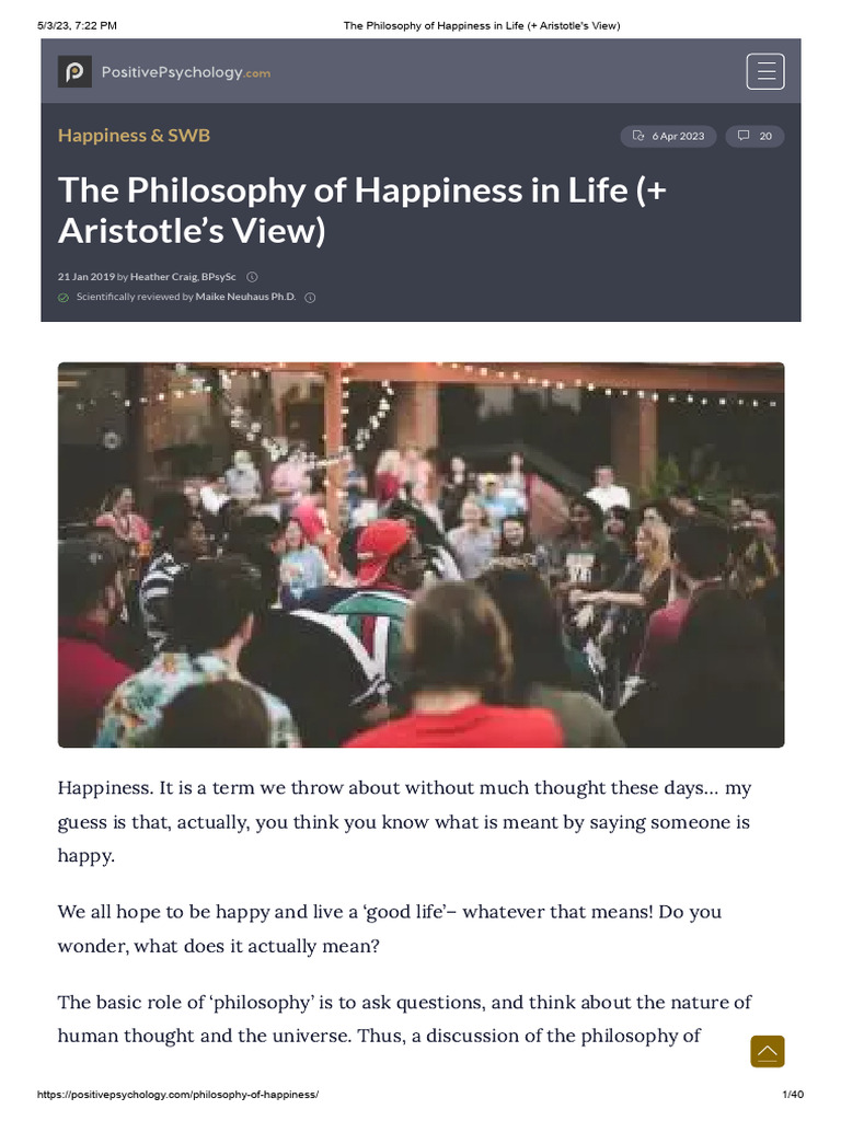 The Philosophy of Happiness in Life (+ Aristotle's View) | PDF ...