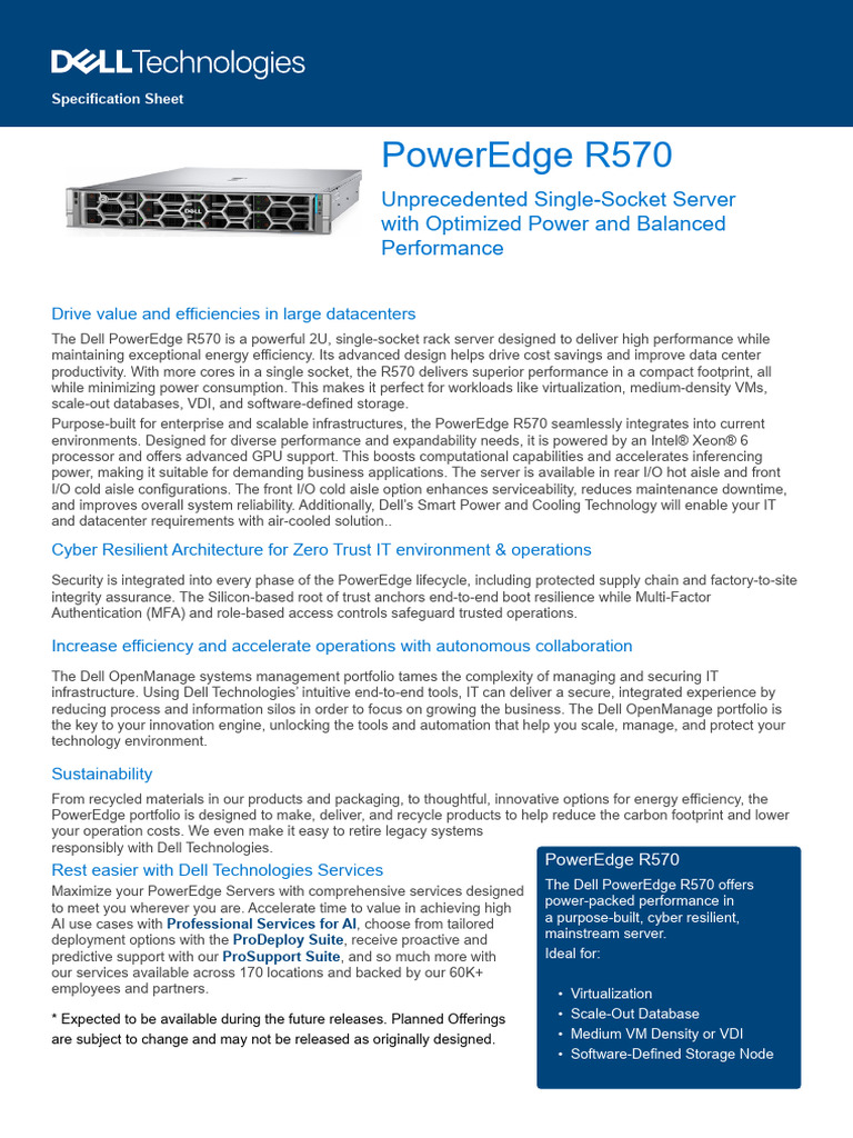 Poweredge r570 Spec Sheet | PDF | Solid State Drive | Data Center