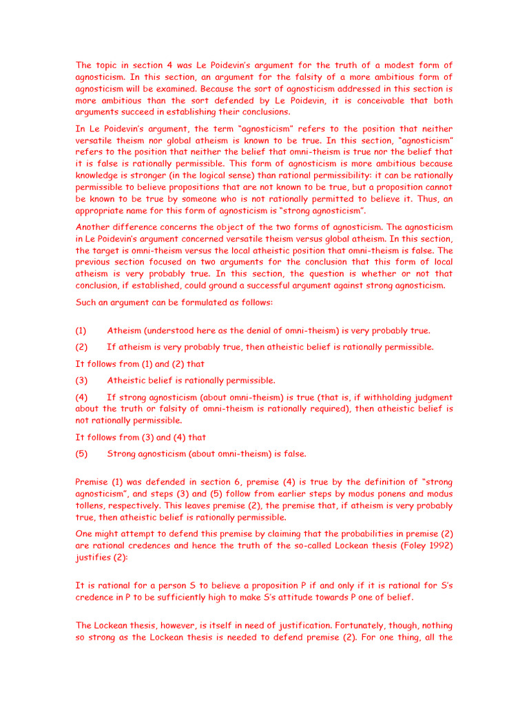 Arguments Against Strong Agnosticism | PDF | Argument | Agnosticism