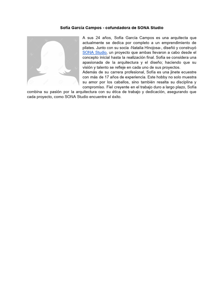 Semblanza - Sofía García - Cofundadora SONA Studio | PDF
