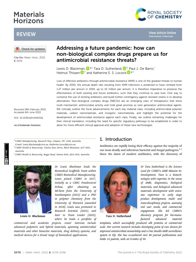 Addressing a future pandemic - how can non-biological complex drugs prepare us for antimicrobial ...