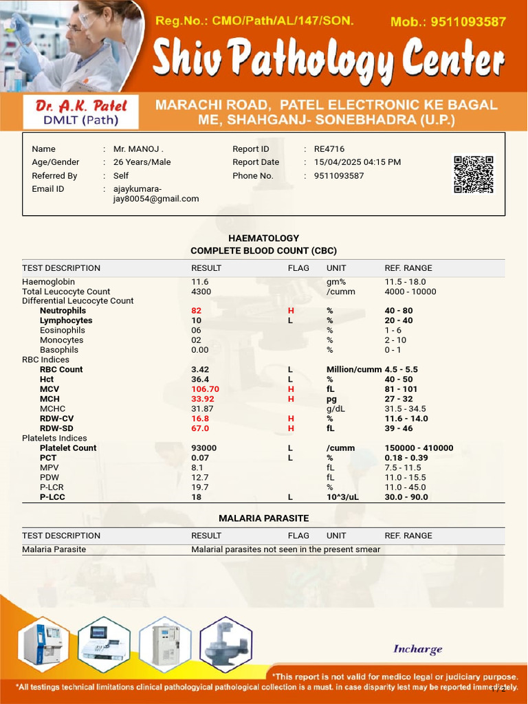 Haematology Complete Blood Count (CBC) : Neut Op Il % 40 - 80 Lmpocte ...