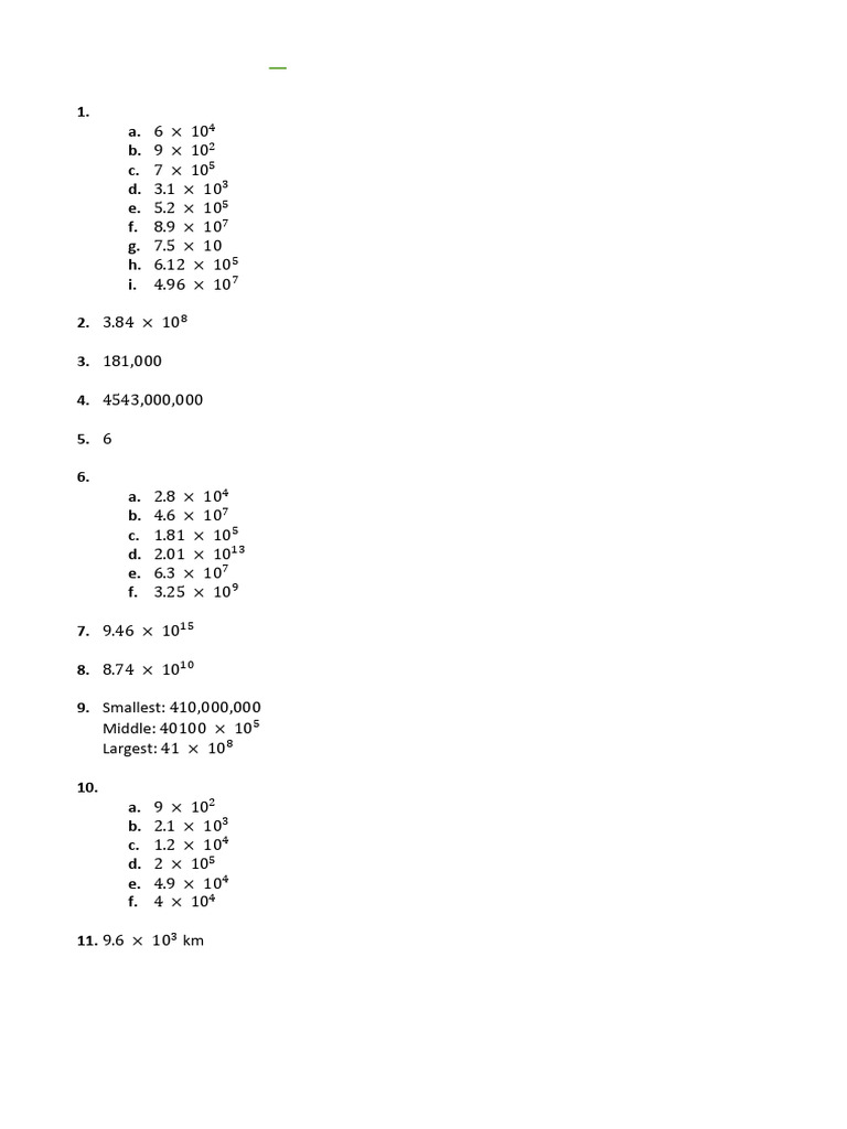 ES1 Standard Form Large Numbers (Answers) | PDF