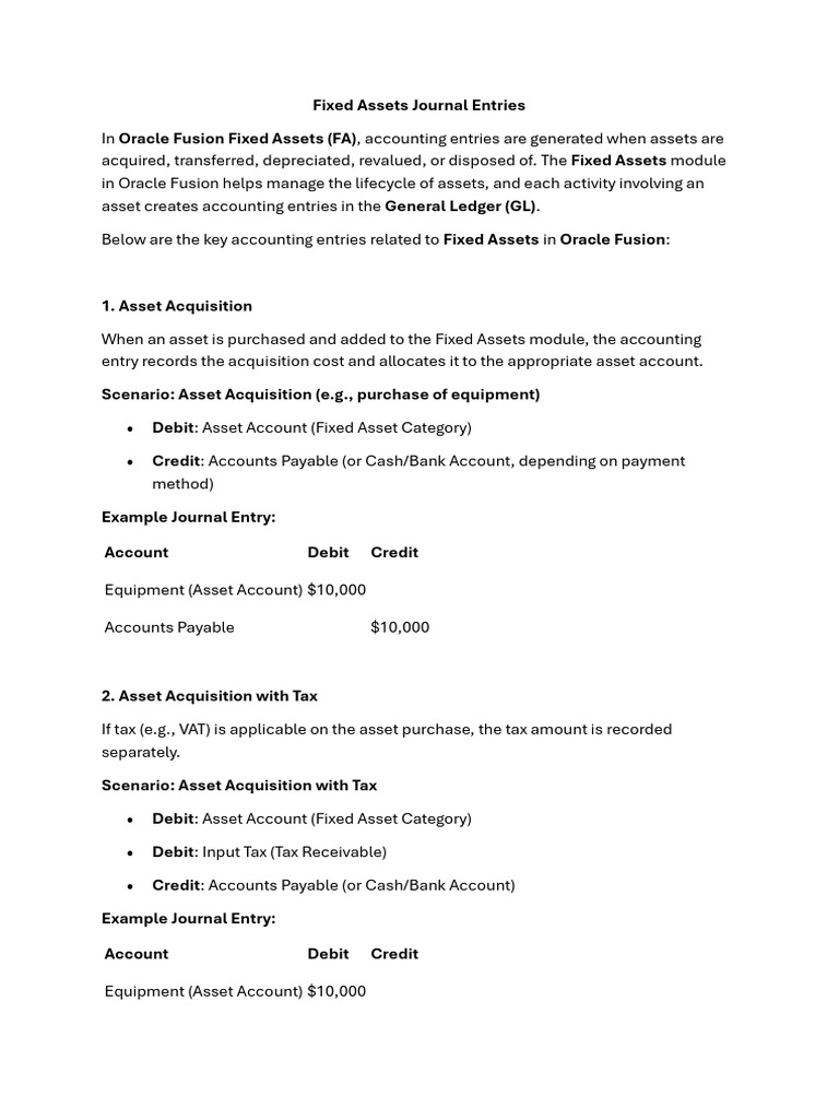 Fixed Assets Journal Entries Guide | PDF | Debits And Credits ...