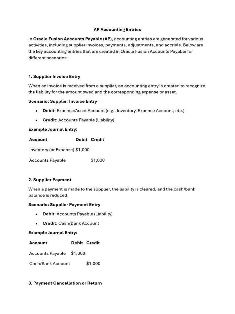 Oracle AP Journal Entries Overview | PDF | Debits And Credits ...