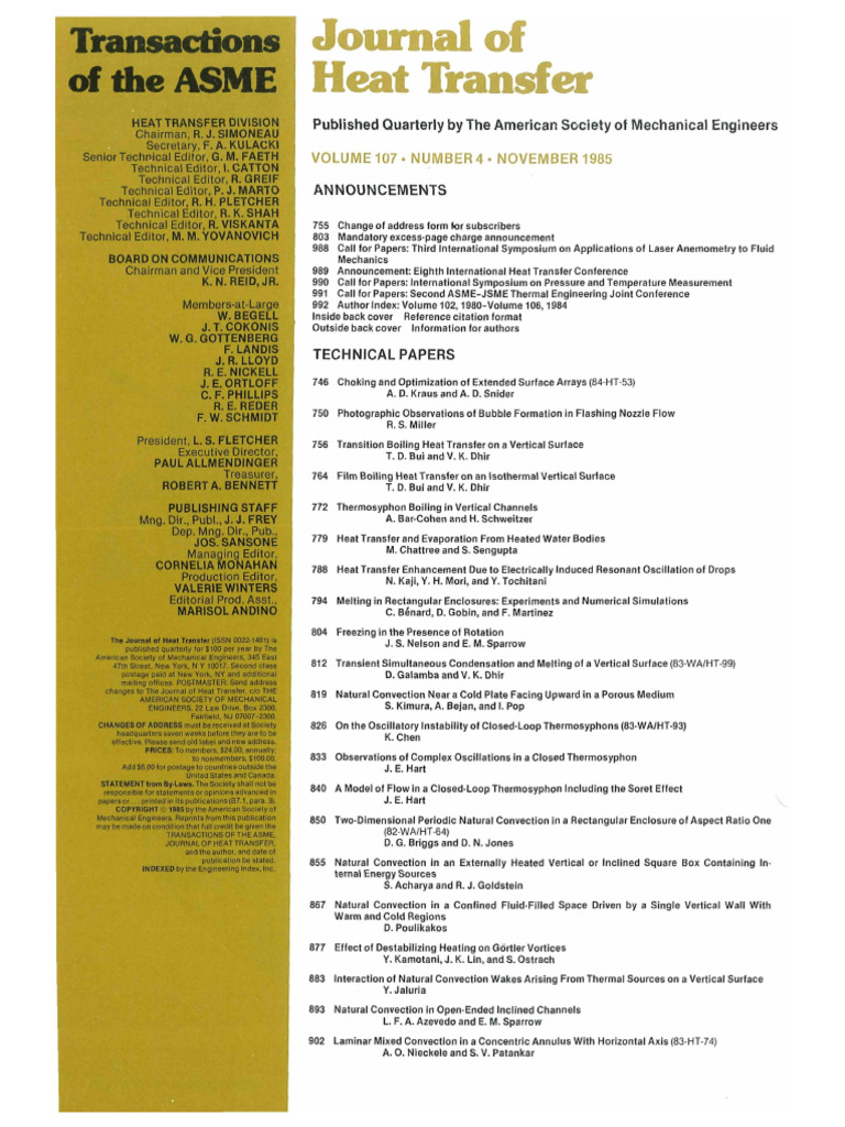 J Heat Transfer 1985 Vol 107 N4 | PDF | Heat Transfer | Convection