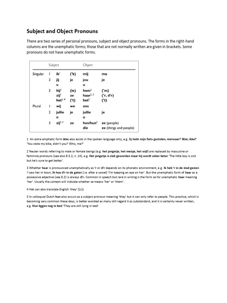 Subject and Object Pronouns | PDF | English Language | Pronoun