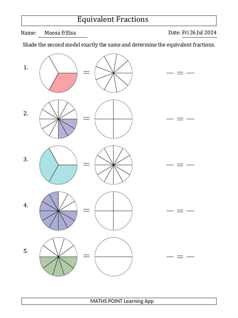 Fractions Equivalent Visual Models Simplified Both 001.1480345607-2 | PDF