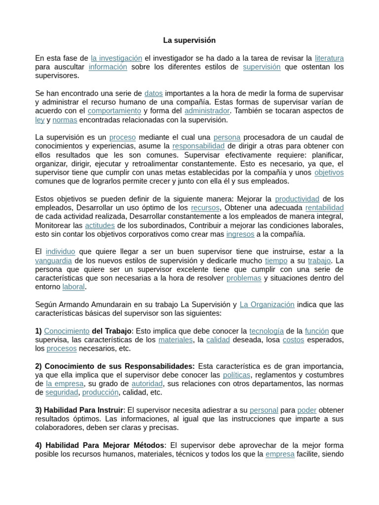 La Supervisión | PDF | Calidad (comercial) | Derecho laboral