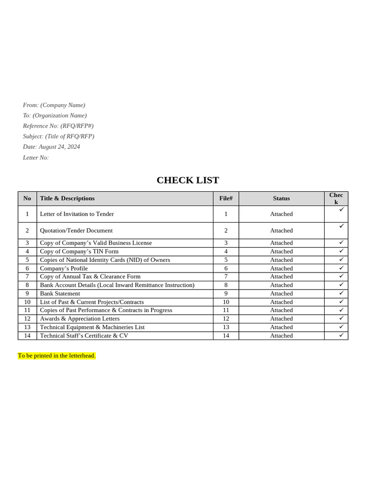 Check List for RFQ | PDF