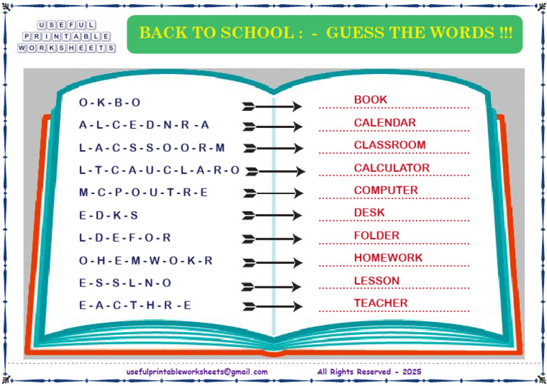 492 - Back To School - Guess The Words - Answer Key | PDF