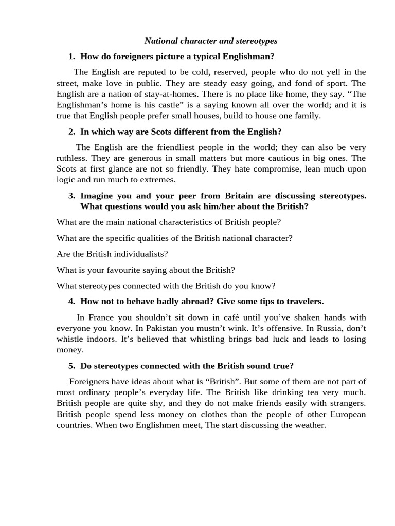 Understanding British Stereotypes and Traits | PDF
