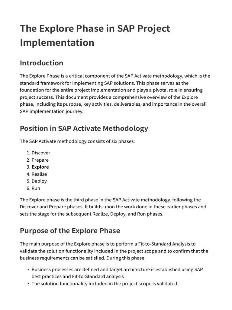 The Explore Phase in SAP Project | PDF | Scrum (Software Development ...