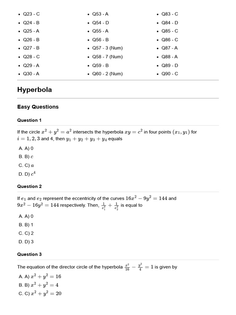 Hyperbola Properties and Equations | PDF | Ellipse | Analytic Geometry