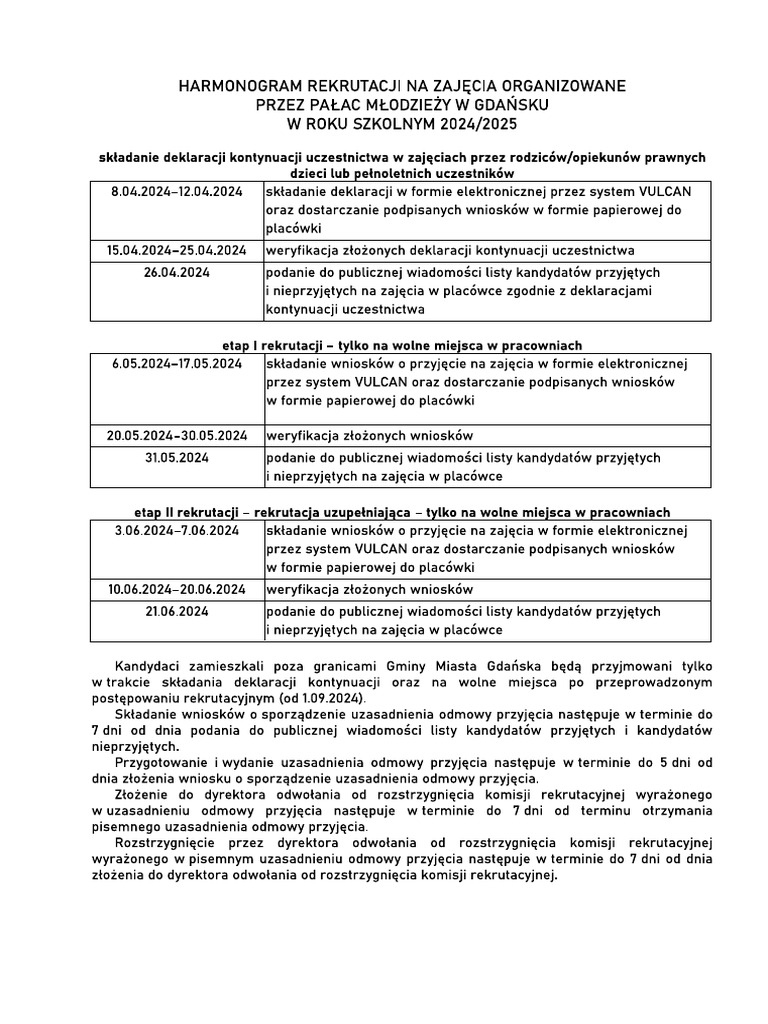 Harmonogram Rekrutacji | PDF