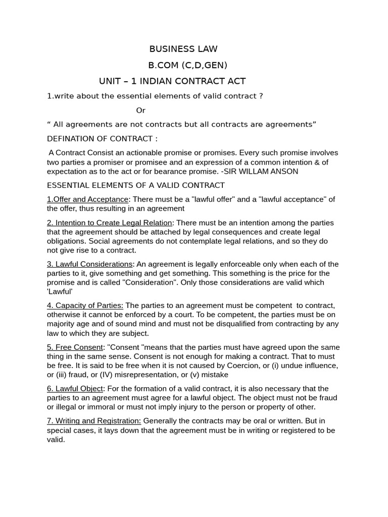 B.law. (Unit - 1) Important Questions and Answers | PDF | Breach Of ...