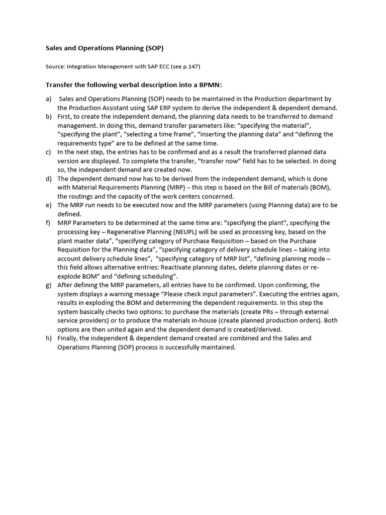 SOP Process in SAP PP Explained | PDF | Computing | Production And ...