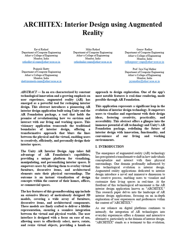 ARCHITEX: AR Interior Design Innovation | PDF | Augmented Reality | 3 D ...