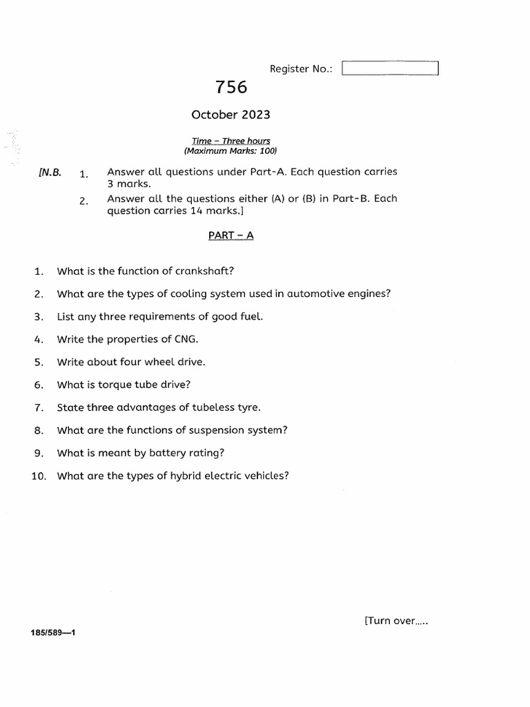 Diploma Automobile Technology Question Papers | PDF