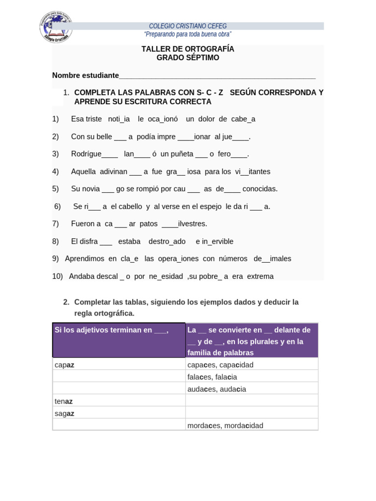 Taller de Ortografía (Uno) | PDF | Adjetivo | Sintaxis