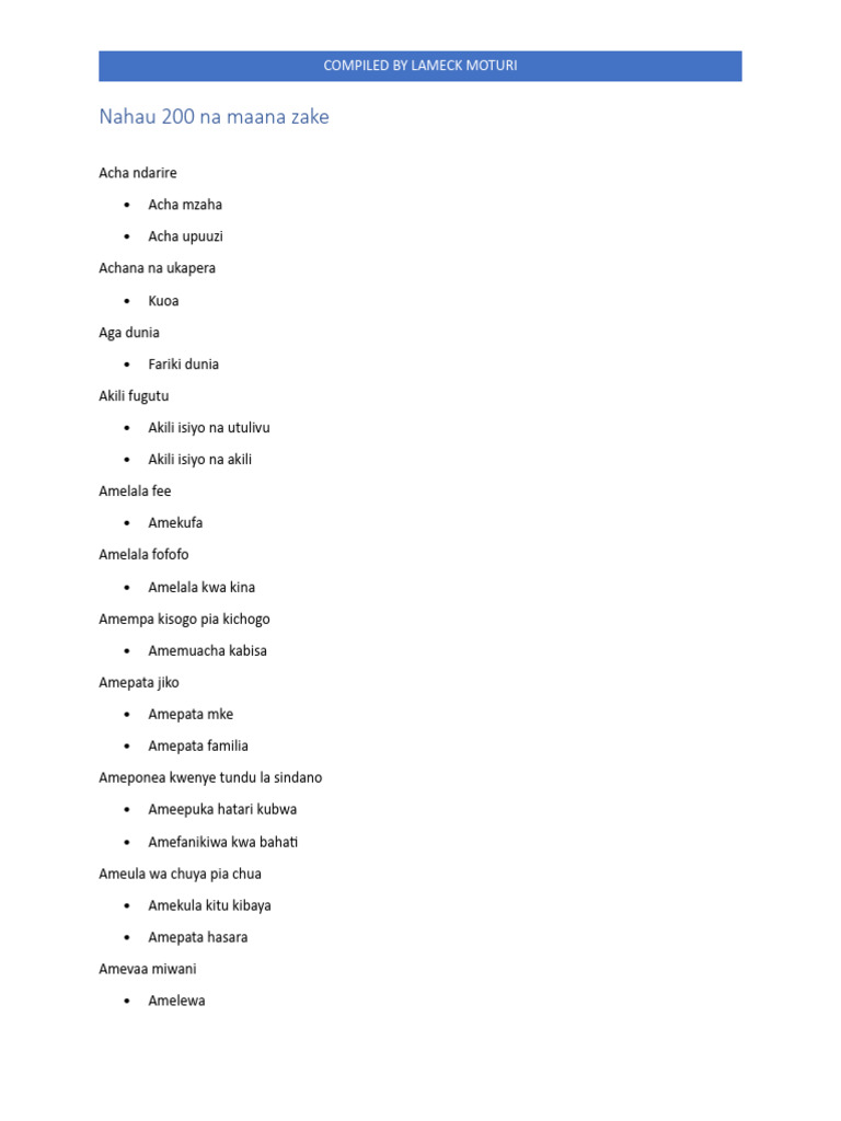 Nahau 200 Na Maana Zake | PDF