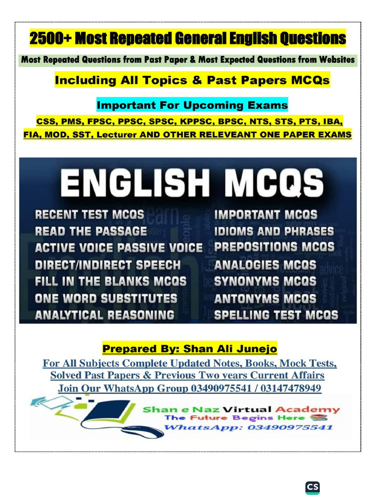 2500+ General English One Liner Notes by Shan Ali Junejo 03490975541 ...