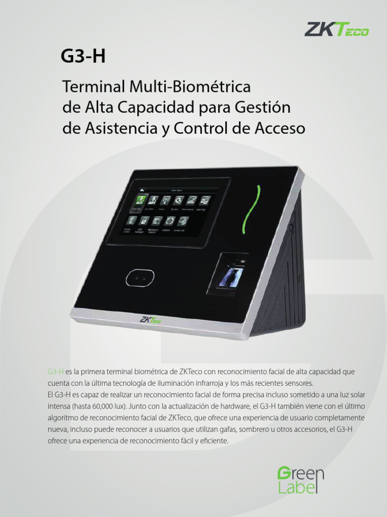 Terminal Biométrica G3-H de ZKTeco | PDF | Hardware de la computadora ...