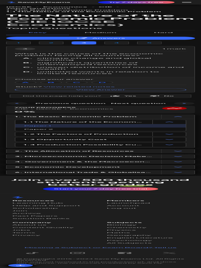 1.1 The Nature of The Economic Problem CIE IGCSE Economics Topic ...