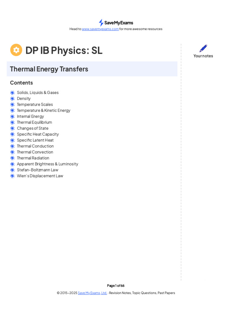 IB Physics: Thermal Energy Overview | PDF | Temperature | Gases