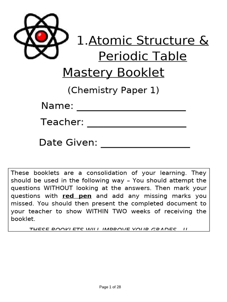 Atomic Structure Perdiodic Table Paper 1 TES | PDF | Atoms | Atomic Nucleus