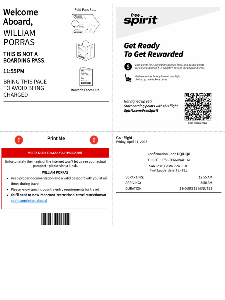 Check in - Boarding Pass - Spirit Airlines | PDF