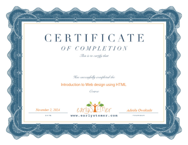 HTML Basics (IL v2) - Course Completion Certificate | PDF