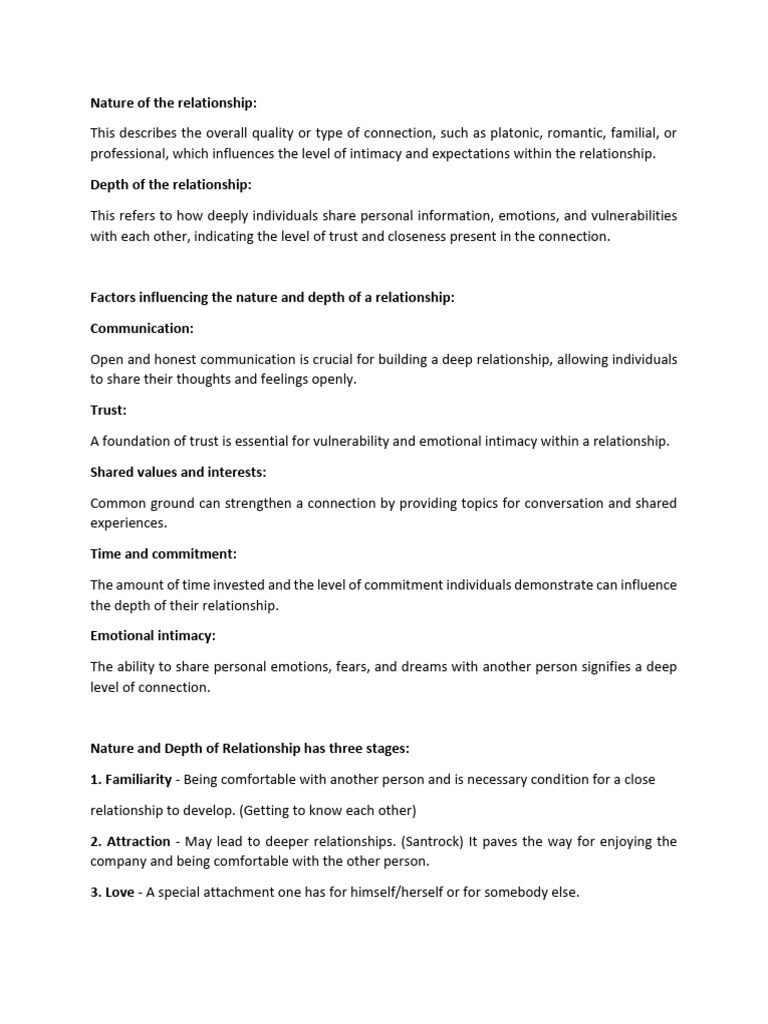 Nature and Depth of Relationship | PDF | Intimate Relationships | Love