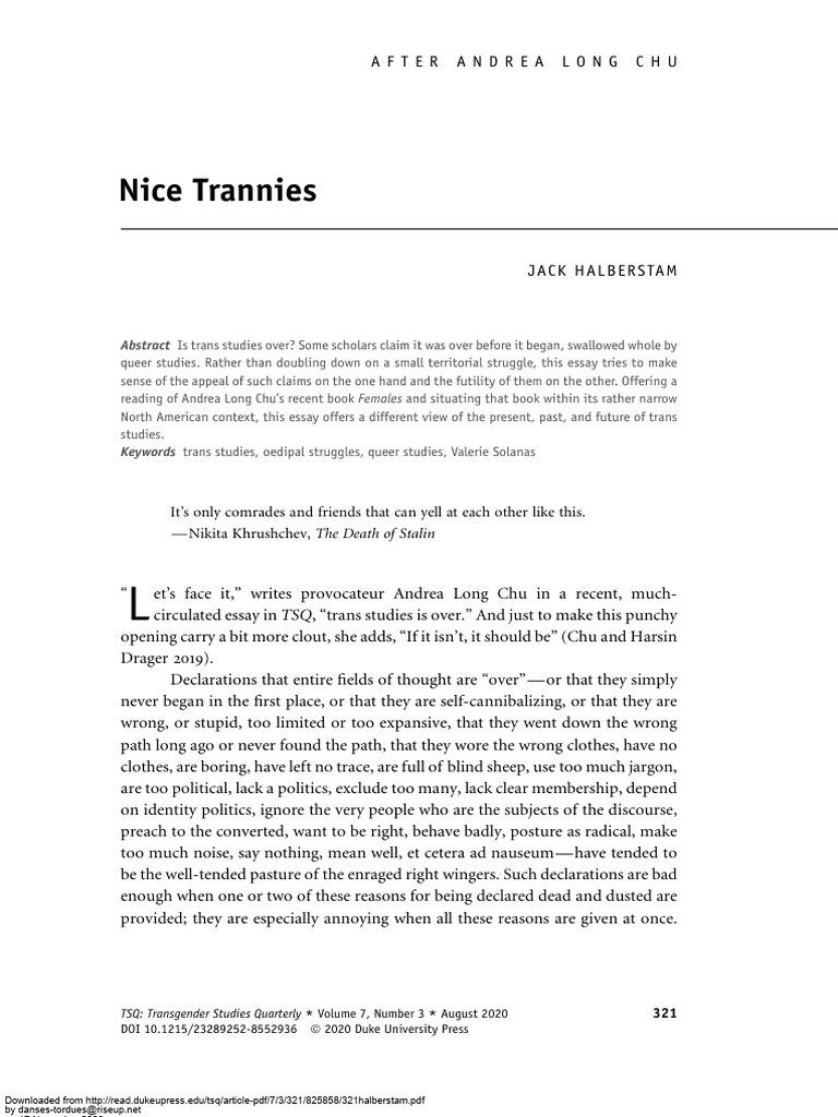 Judith Halberstam Nice Trannies | PDF | Transgender | LGBTQIA+ Studies