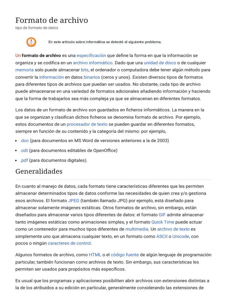 Formato de Archivo - Wikipedia, La Enciclopedia Libre | PDF | Formato ...