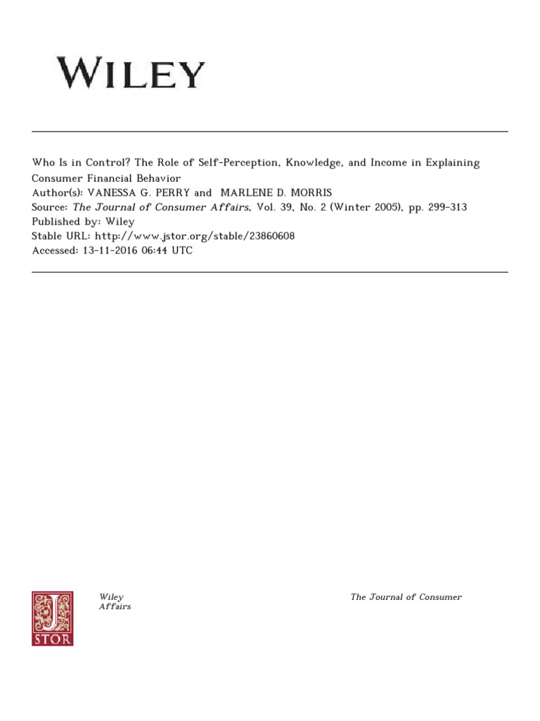 Who Is in Control The Role of Self-Perception, Knowledge, and Income in Explaining | PDF | Self ...