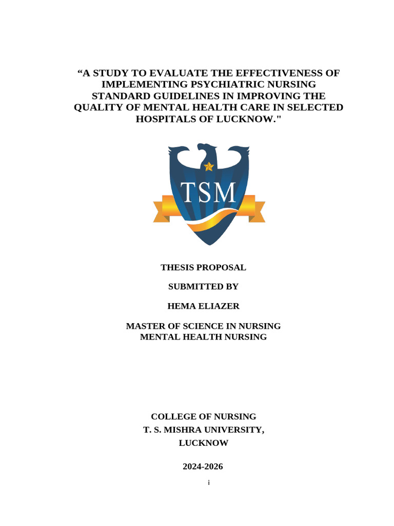 Front Page of My Synopsis (Corrected) | PDF | Nursing | Mental Health ...