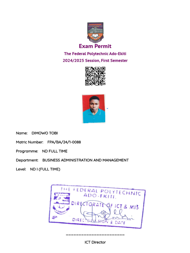 FPA Exam Permit for 2024/2025 Session | PDF