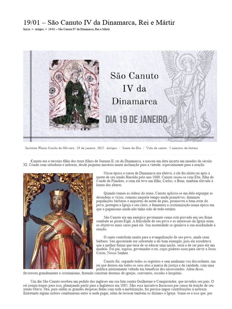 19_01 - São Canuto IV Da Dinamarca, Rei e Mártir - Instituto Plinio ...