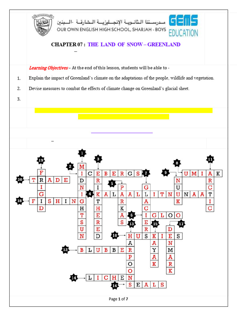Answer Key - The Land of Snow and Ice - IND SST - GR 5 | PDF ...