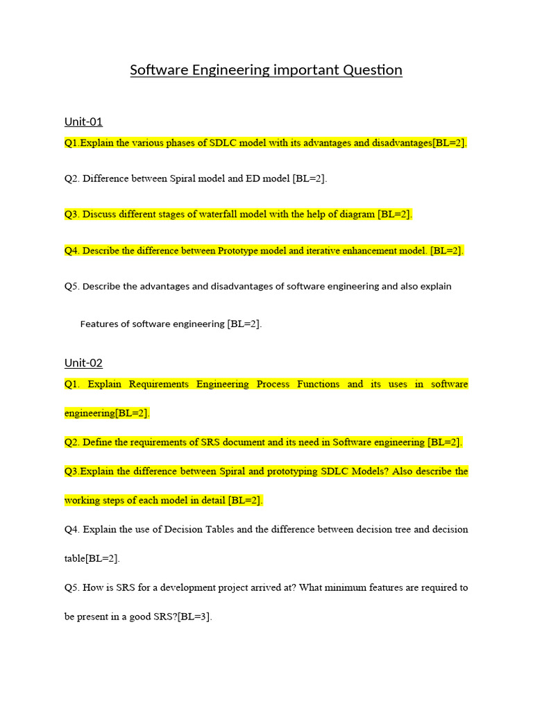 Software Engineering Important Question | PDF