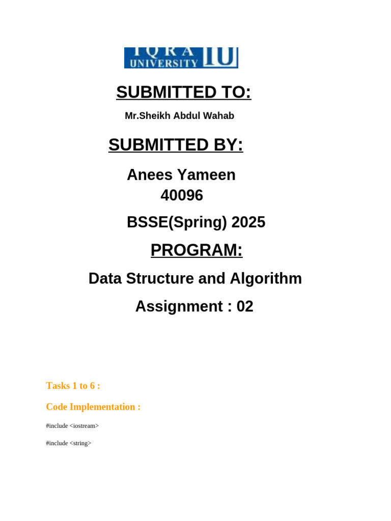 Dsa Assignment 2 Anees | PDF | Data | Object Oriented Programming
