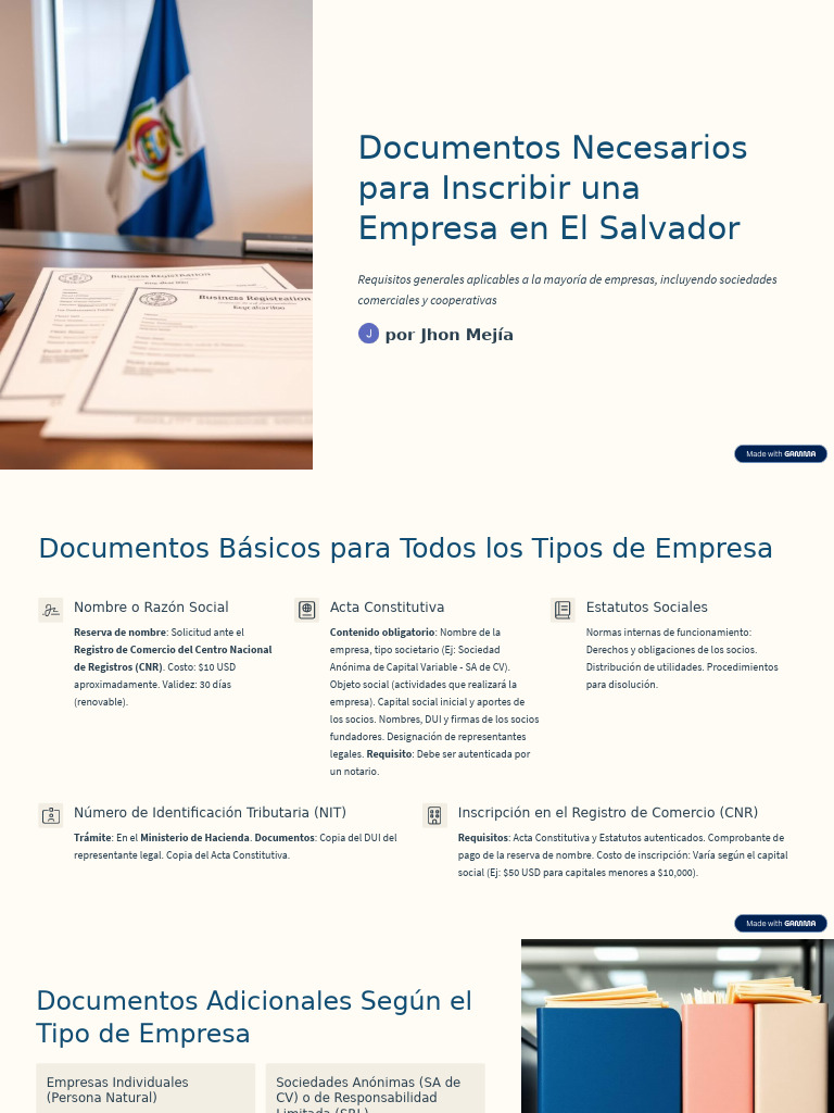Documentos para Inscribir Empresas en El Salvador | PDF | Business ...