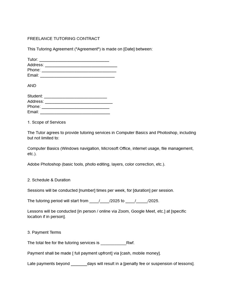 Freelance Tutoring Agreement Template | PDF